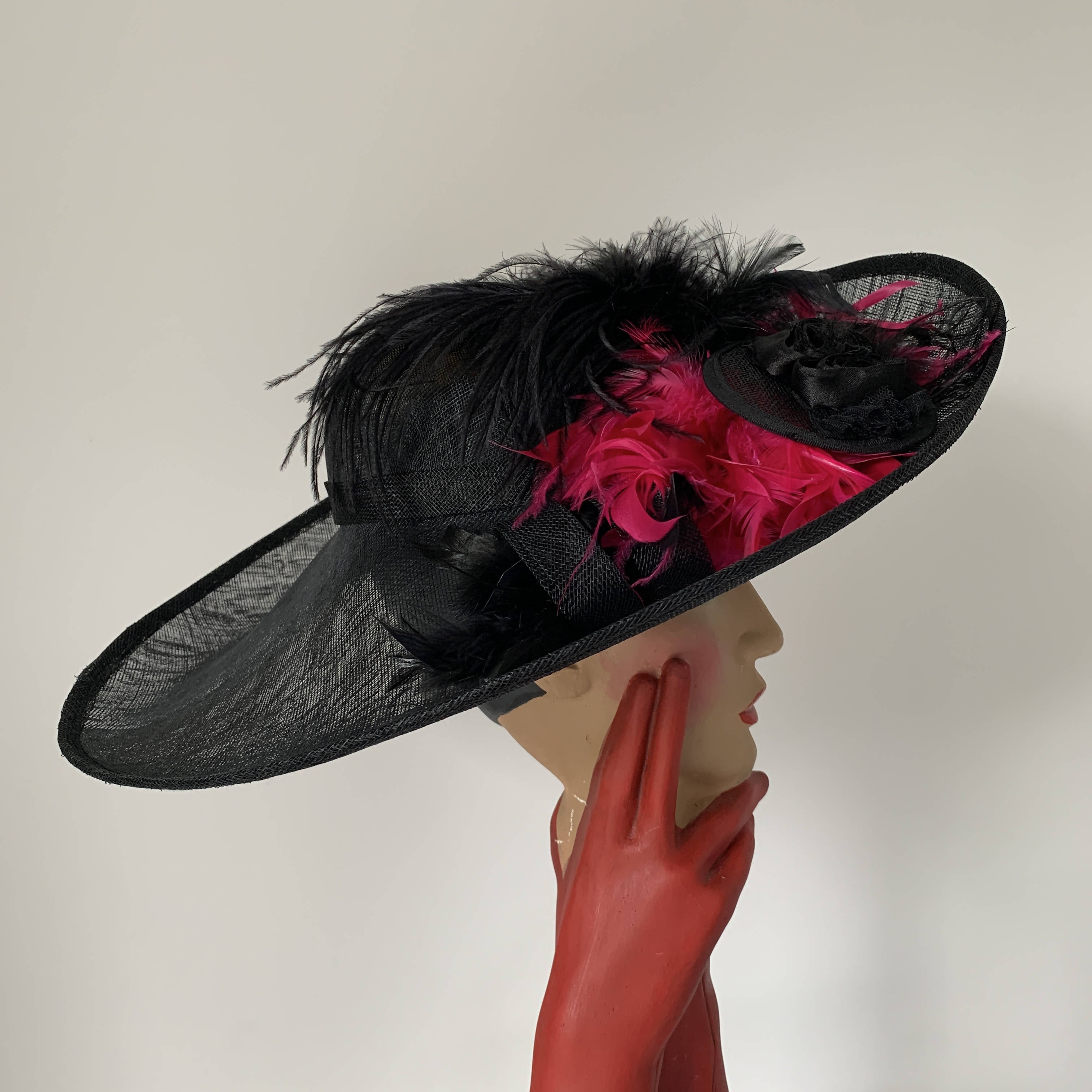 Vintage Stephen Jones Designer Hats So Fab Black Brim Hat with Pink ...
