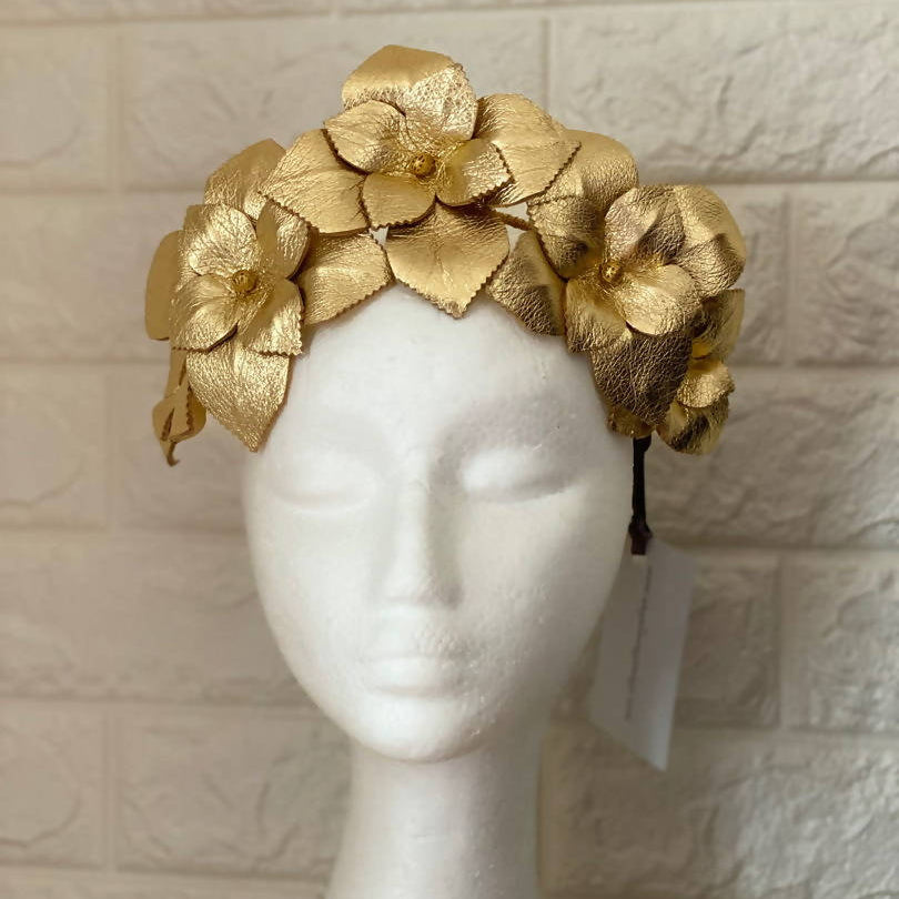 Roman Goddess Gold Leather Petal Crown with Gold Braided Headband and ...