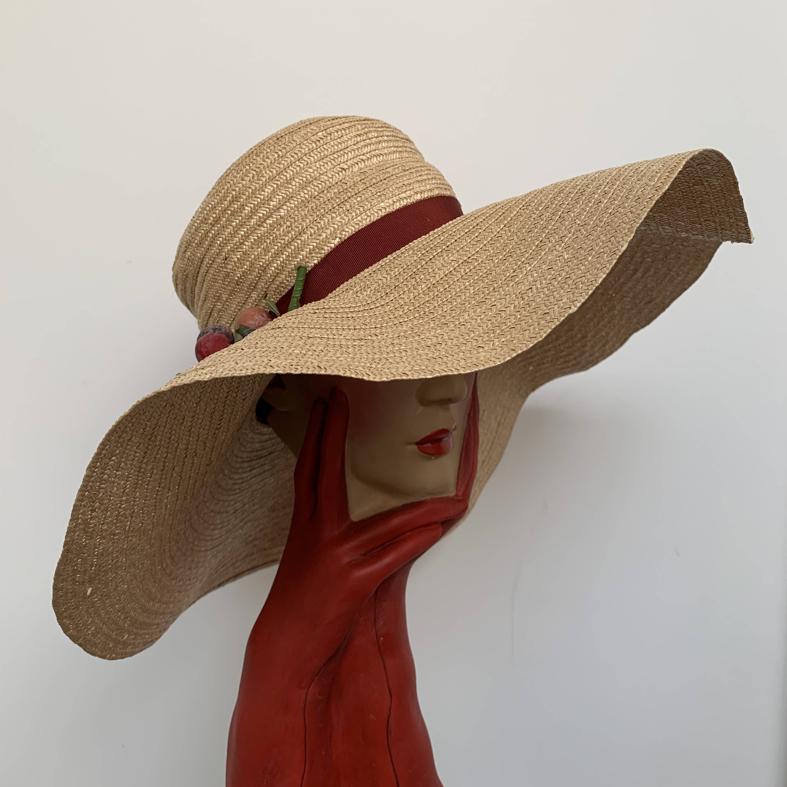 Vintage Oversized Large Brim Straw Hat with Fruits Detail – The Hat ...
